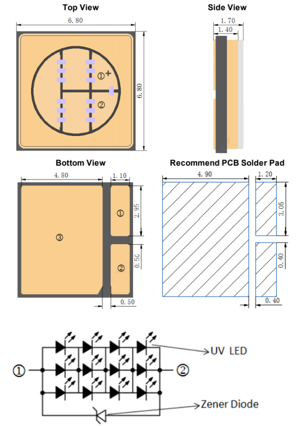 6868深紫外 100mW UVC大功率杀菌消毒led灯珠 10W - 深圳市巨弘光电有限公司,LED灯珠,UVC LED,美容LED,红光红外LED,激光二极管,激光模组厂家